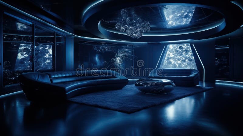 Captivating Luxury: Platinum and Navy Blue Futuristic Interiors Stock ...