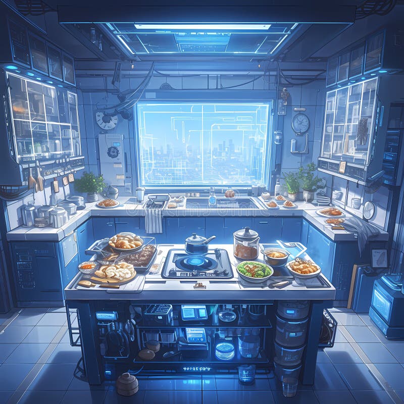 Futuristic Kitchen - High Tech Cooking Space Stock Illustration ...
