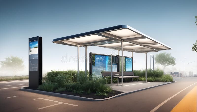 Urban Oasis: Futuristic Bus Stop with Greenery and Modern Design. Ai ...