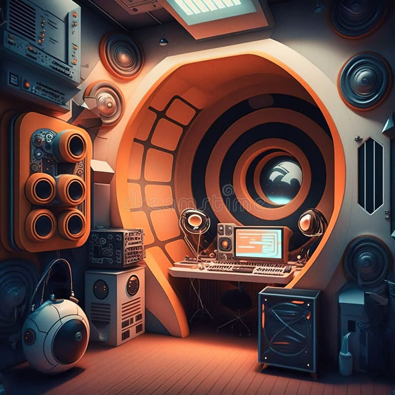 Futuristic Orange: AI-Generated Recording Studio Stock Illustration ...