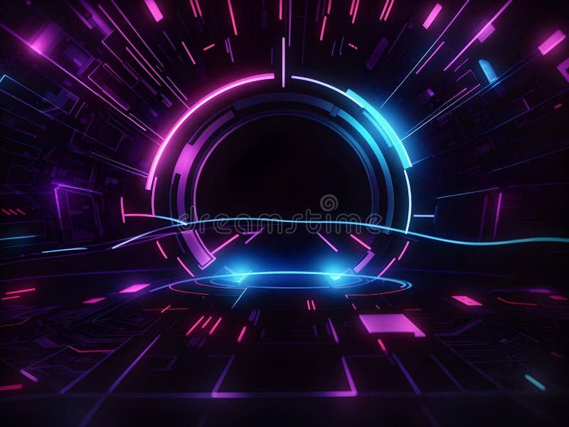 Neon Cyber Circuits: Dark Tech Abstract Background Illuminated with ...