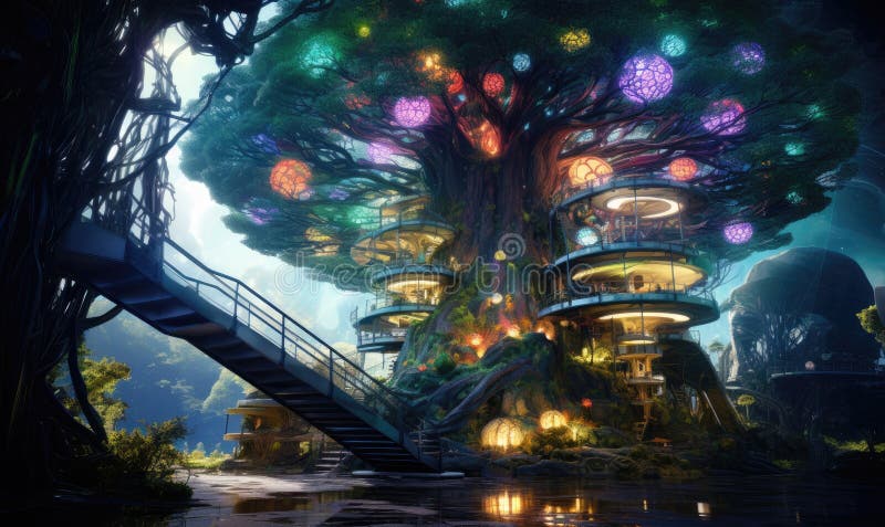 Futuristic Treehouse Stock Illustrations – 120 Futuristic Treehouse ...