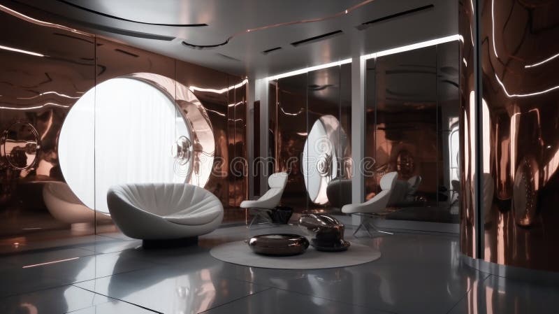 Futuristic Award-Winning Interior: Silver & Copper Shiny Walls and ...