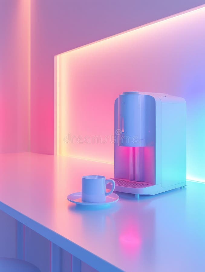 Modern Minimalist Coffee Maker in Vibrant Neon Lighting Sleek White ...