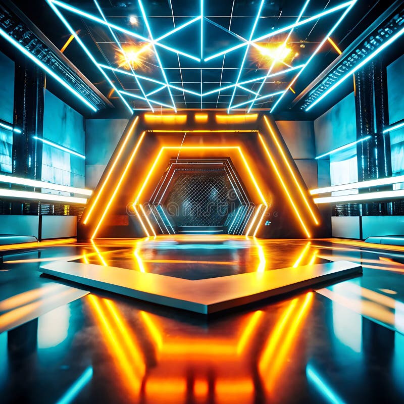 Futuristic Neon High-tech Stage with Orange and Blue Lighting Stock ...
