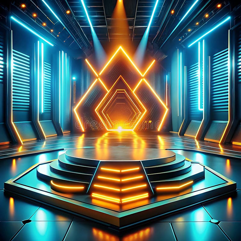 Futuristic Neon High-tech Stage with Orange and Blue Lighting Stock ...