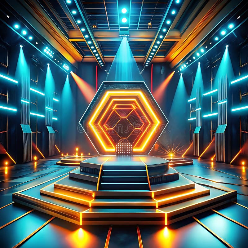 Futuristic Neon High-tech Stage with Orange and Blue Lighting Stock ...