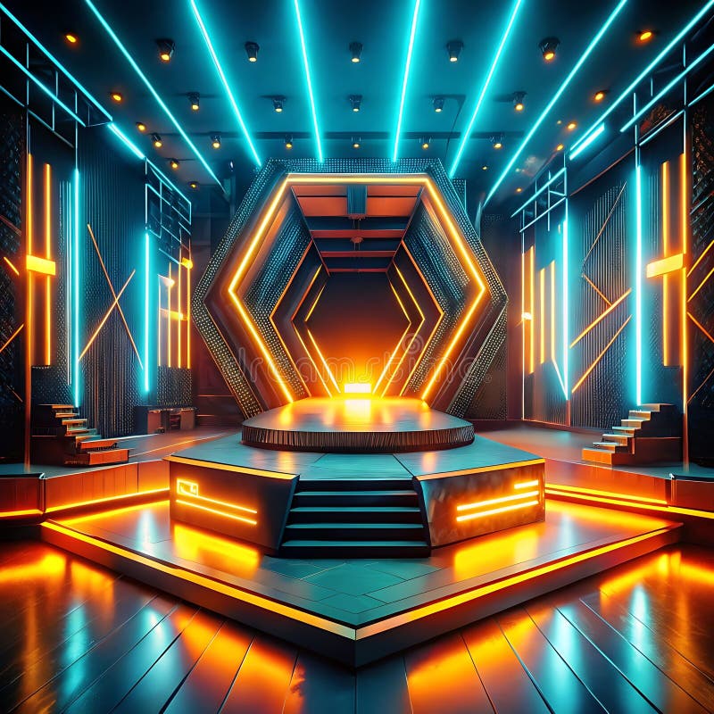 Futuristic Neon High-tech Stage with Orange and Blue Lighting Stock ...