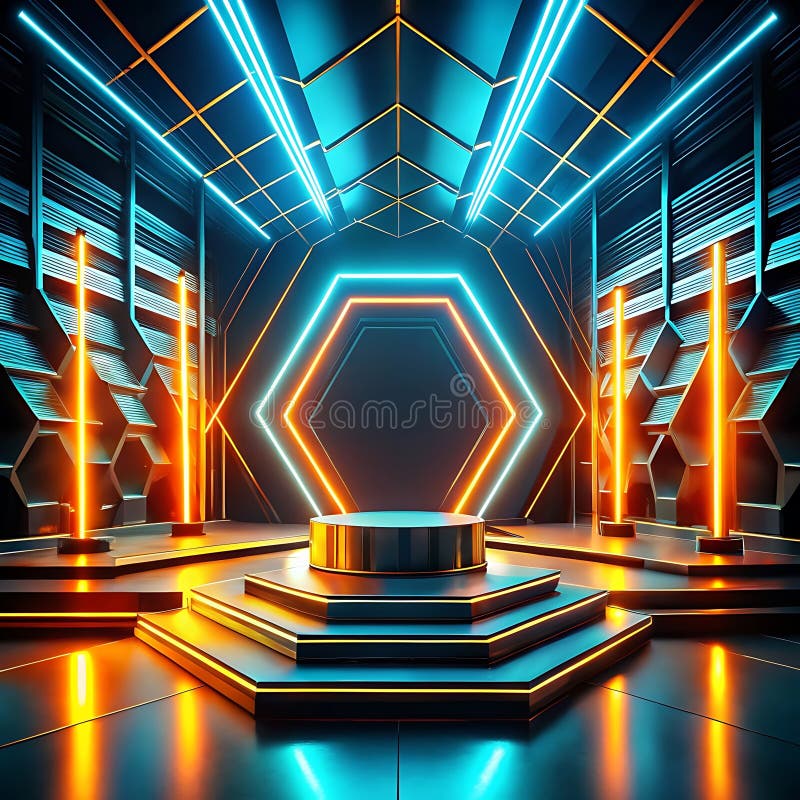 Futuristic Neon High-tech Stage with Orange and Blue Lighting Stock ...