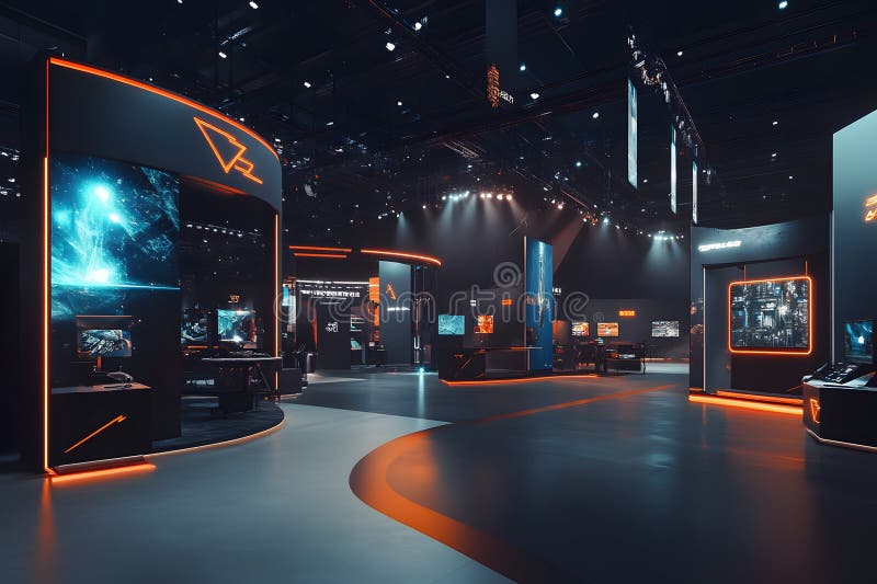 Interior View of a Technology Exhibition Showcasing Modern Digital ...