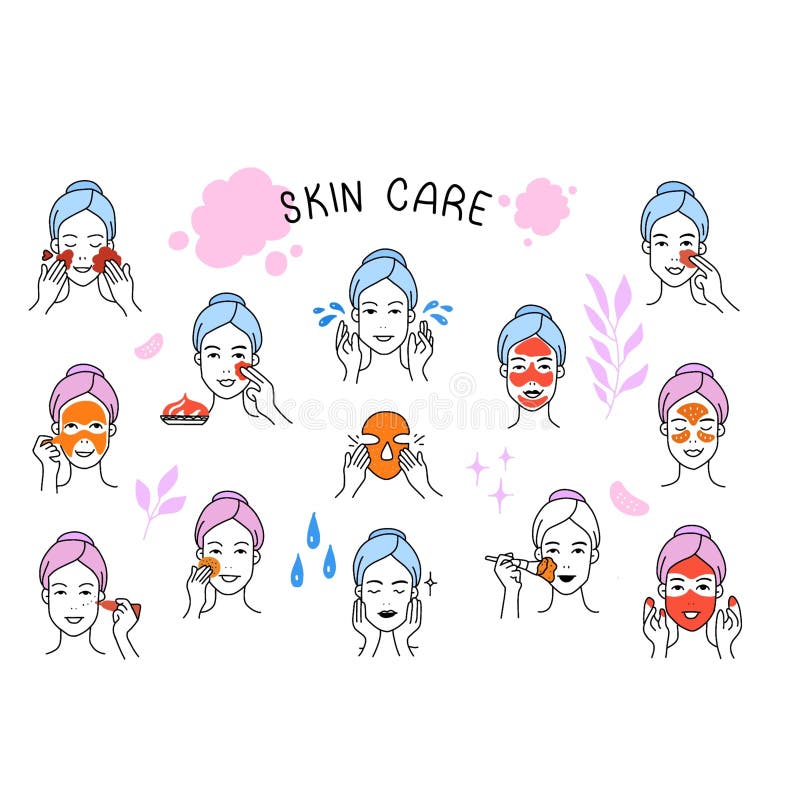 Step by Step Girl Doing Face Mask Stock Illustration - Illustration of ...