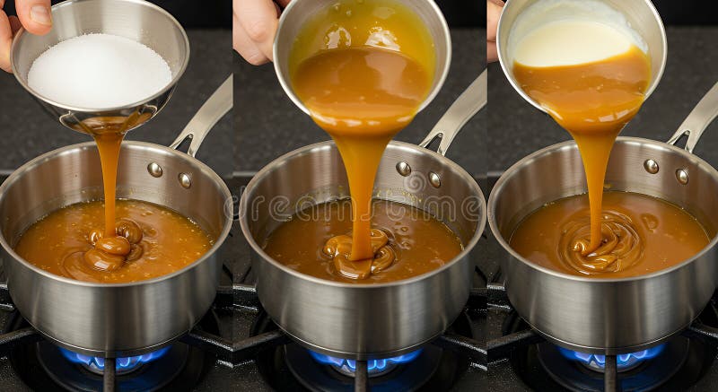 Preparing Caramel Sauce: a Step-by-Step Guide Showing Sugar, Caramel ...
