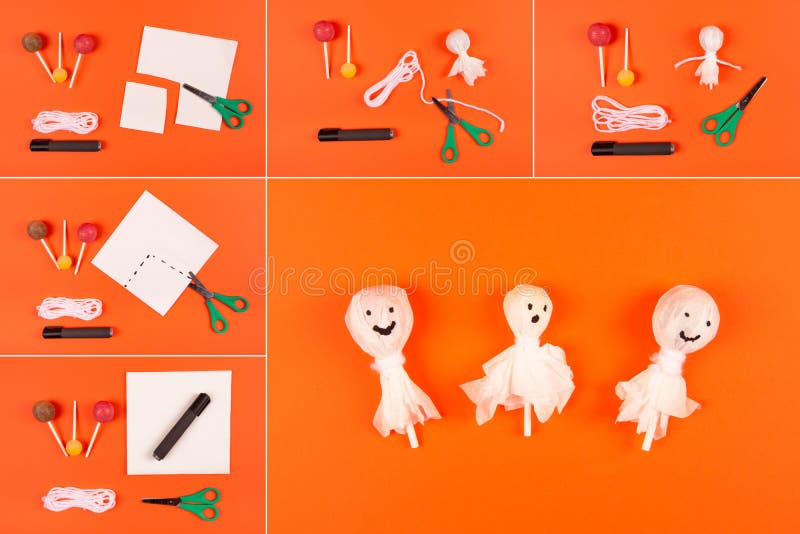 Halloween DIY Concept. Make a Cute Ghost Out of Candy on a Stick Stock ...