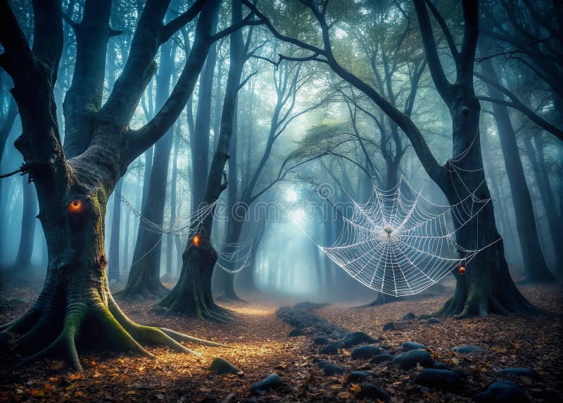 Forest Spiders on the Web among the Bushes Stock Photo - Image of ...
