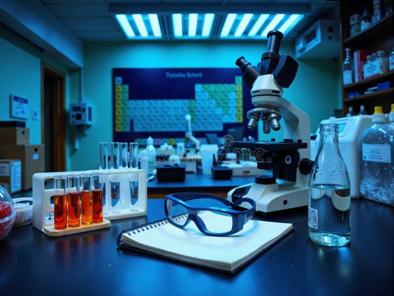 Modern Laboratory with Microscope Setup Stock Illustration - Illustration of medical, blue ...