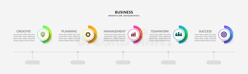Business Process Chart Infographics with 6 Steps in Neumorphism Design ...