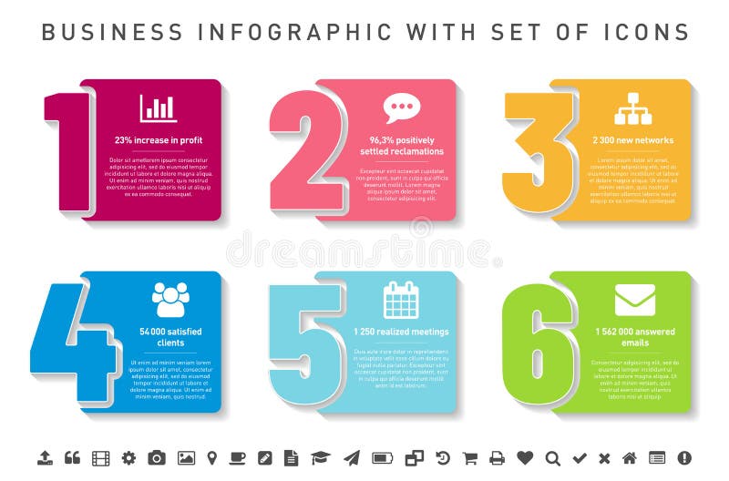 Step by Step Infographics Template with Icons and Sample Text Stock ...