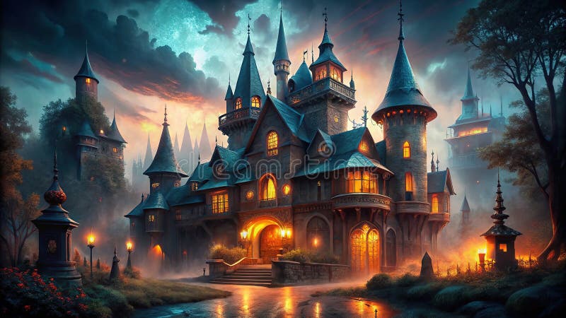 A Spooky Night in a Haunted Castle Interior Vivid Colors and Detailed ...