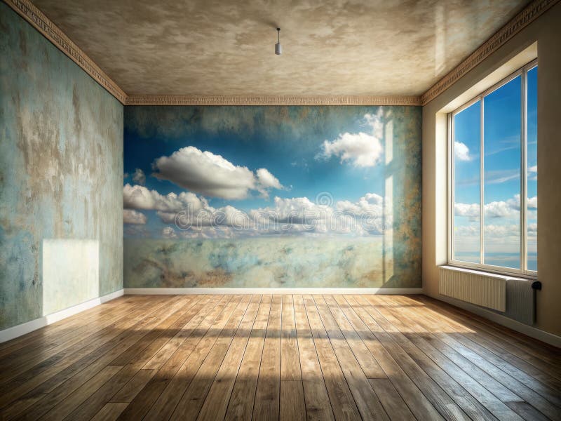 Tranquil Interior Scene: a Hollow Room Bathed in Soft Azure Light ...