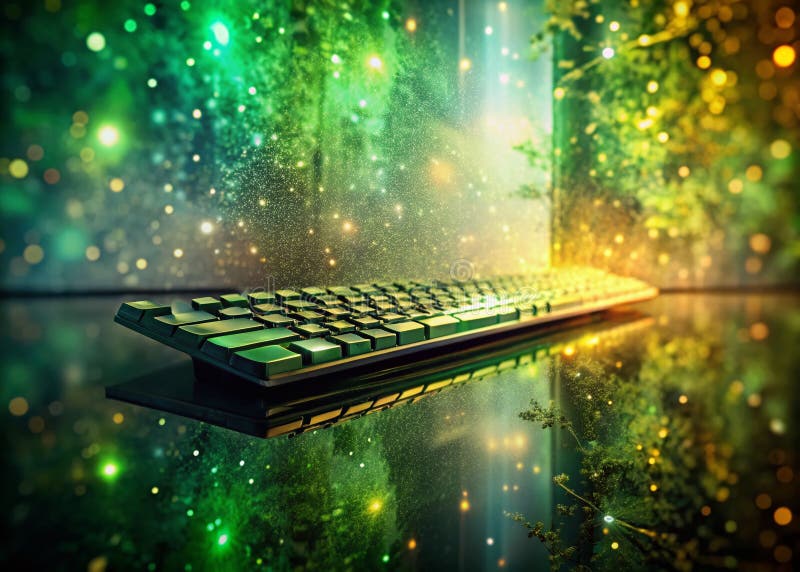 Immersive Keyboard Box a Panoramic View of Glowing Particles and Earthy ...