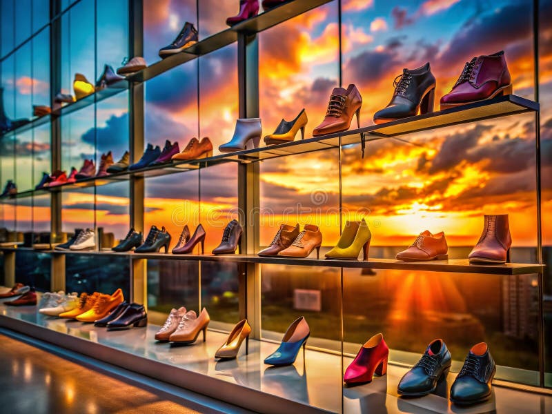 Stunning Shoe Store Window Display a Panoramic View of Trendy Footwear ...