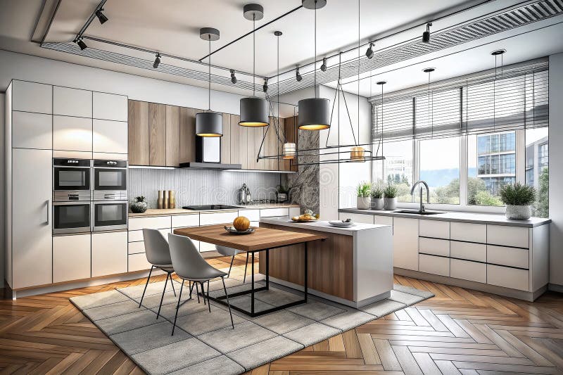 Modern Kitchen Design Inspiration a 3D Rendering of an Abstract Sketch ...