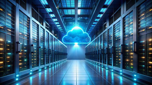 Advanced Data Center Illuminated Cloud Servers and Digital Information ...