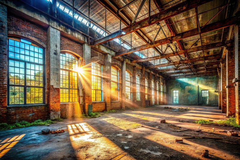 Abandoned Industrial Warehouse Interior a Grungy Desolate Space ...