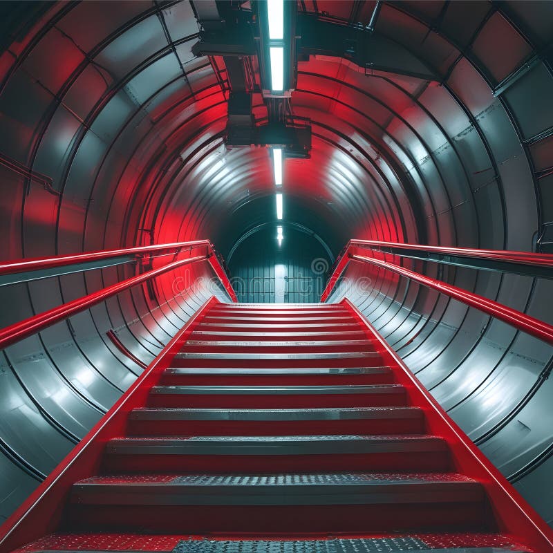 Step Inside the Futuristic Tunnel Red Lights and Metallic Vibes Stock ...