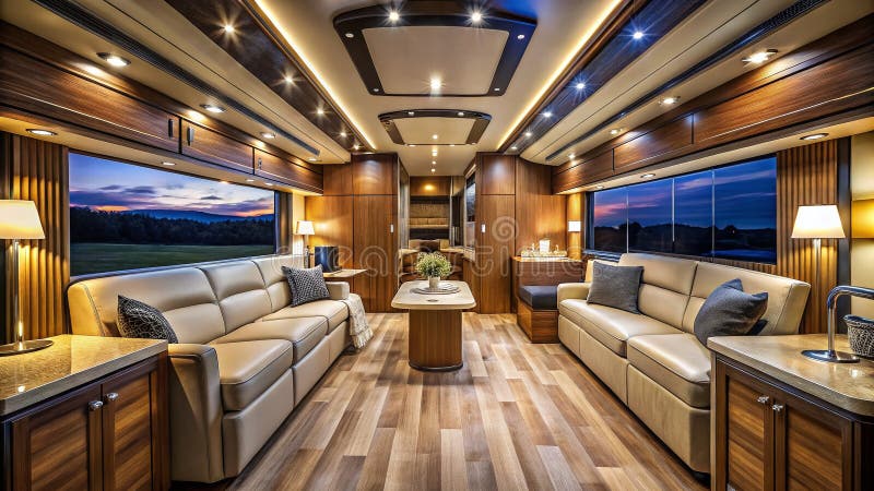 Dreamy Nighttime Escape a Luxurious Motor Home Interior Showcases ...
