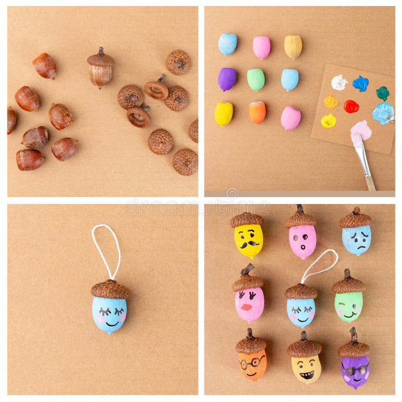 Step by Step DIY, Colorful Acorns with Painted Faces Arranged with ...