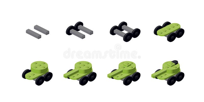 Step-by-step Instructions for Assembling a Tank from Blocks. Vector ...