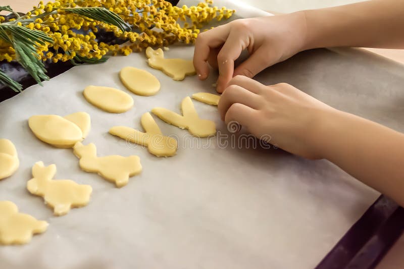 Step-by-step Instructions for Baking Easter Cookies. the Child`s Hands ...