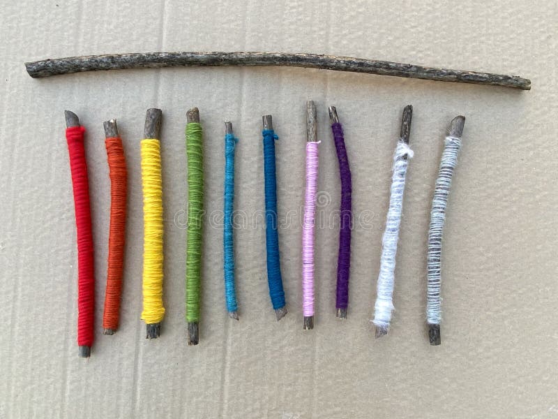 Children S Mobile Made of Sticks and Yarn, Kids Craft. Stock Image ...