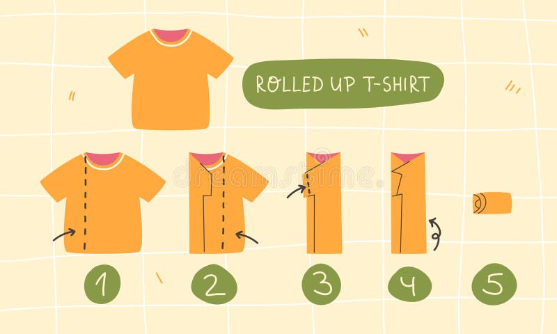 Step-by-step Instructions on How To Roll Up a T-shirt Stock Vector - Illustration of tshirt ...