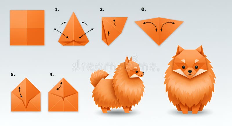 Step by Step Instructions To Create a Dog Using Origami Paper Stock ...