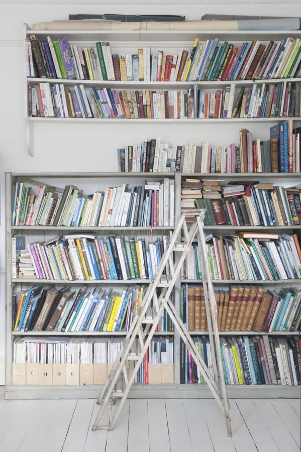 Step Ladder by Book Shelves Editorial Photo - Image of research ...