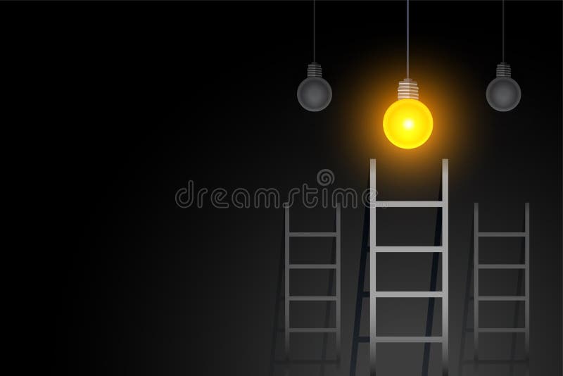 Step Ladder with Glowing Light Bulb Success Concept Background Vector ...