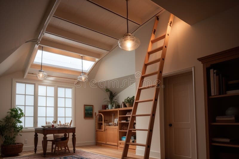 Step Ladder Positioned Under a Ceiling Light Fixture Stock Photo ...