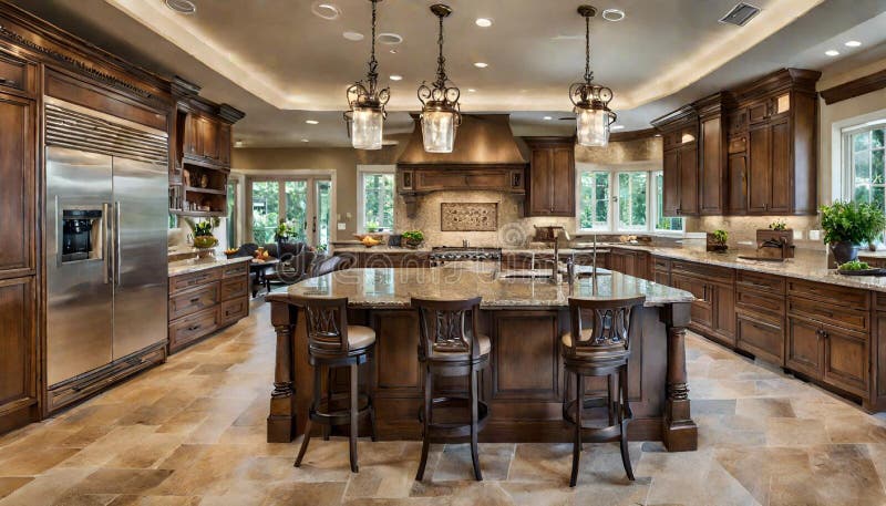 An Interior of a Rich House Kitchen Stock Illustration - Illustration ...