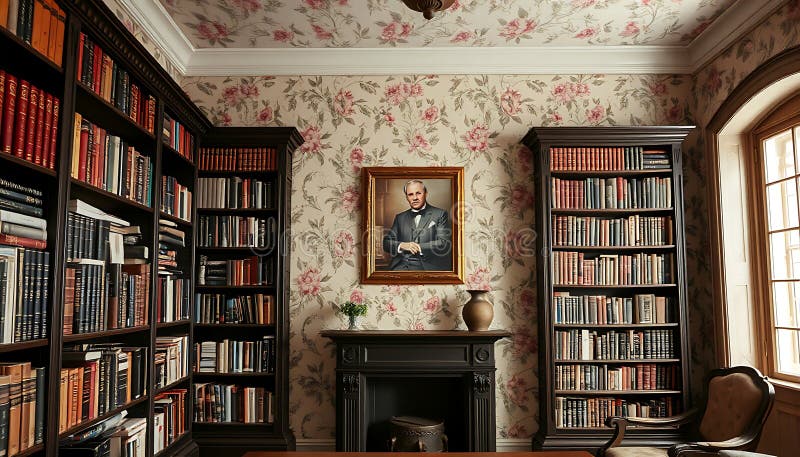 Library Room with Bookshelves, Classic and Intellectual Home Study ...