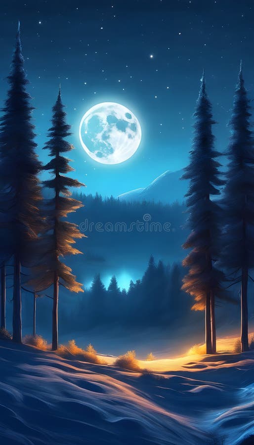 Moonlit Reverie: Where Forest Meets the Sky Stock Photo - Image of ...