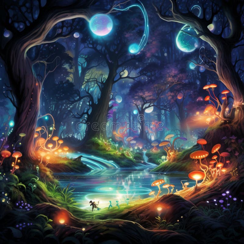 Whimsical Creatures Dancing in an Enchanted Forest Stock Photo - Image ...