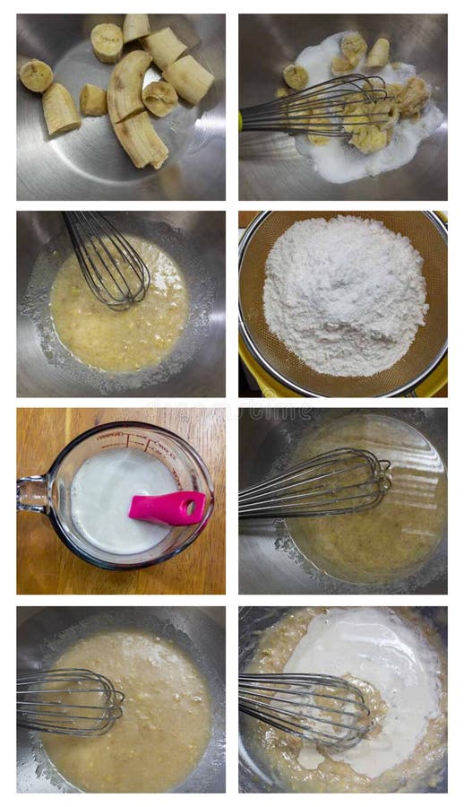 Step by Step of Making Banana Bread in Top View. Process and ...