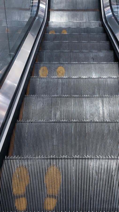 Step Mark on Escalator for Physical Diatancing Purpose Stock Image ...