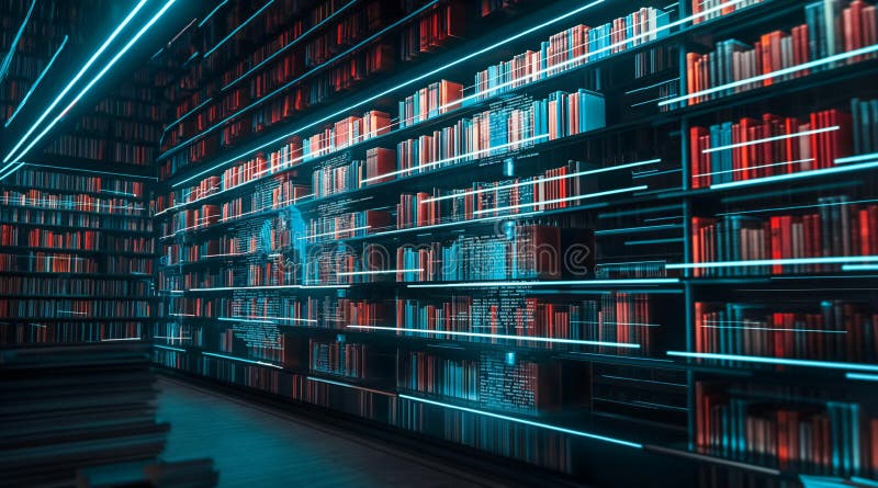 Futuristic Neon Library with Modern Digital Light Trails and ...