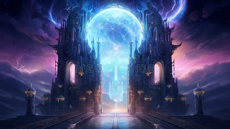 Neon Celestial Gateway stock illustration. Illustration of realms ...