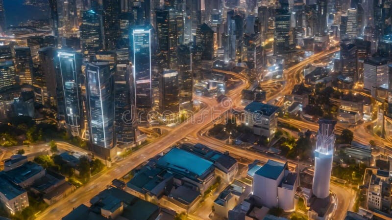 Smart City Aerial Drone Footage Hologram Information Arches Forming ...