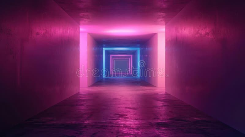 Step into a Mesmerizing Square Tunnel, Where Vibrant Neon Silhouettes ...