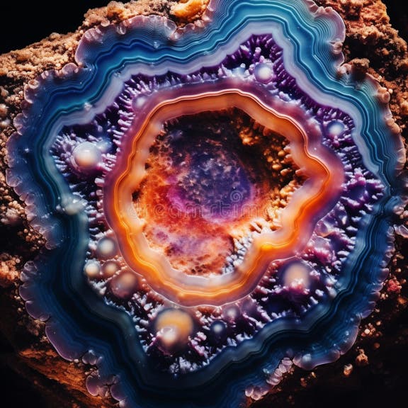 Macroscopic View Inside a Geode with Vibrant Crystal Formations Stock ...